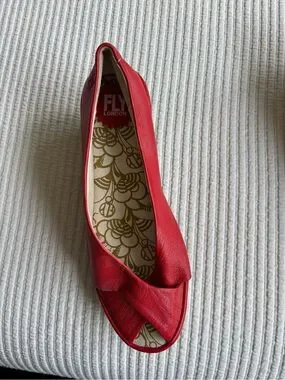 Fly London | Shoes | Fly London Red Leather Peeptoe Flats | Poshmark
